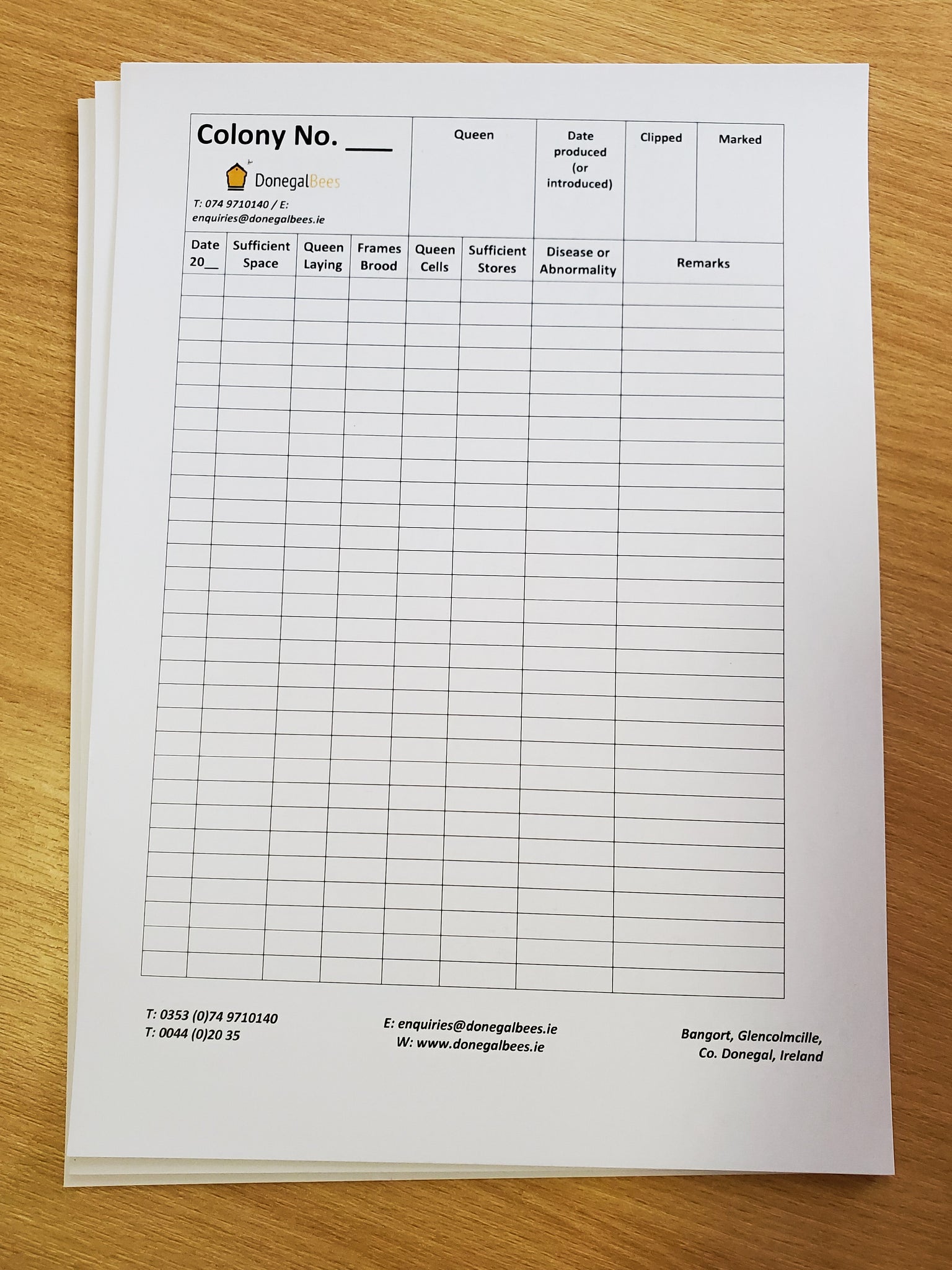 Colony Record Card [10 pack] – Donegal Bees