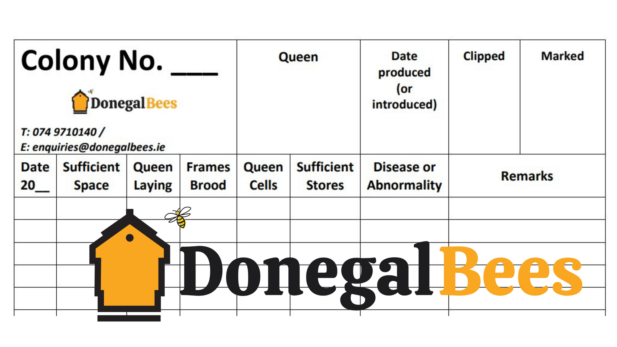 Colony Record Card [10 pack] – Donegal Bees